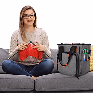 SmplifCraft Knitting Bag Yarn Storage Organizer Bag, Crochet Organizer Crocheting Kit, Knitting Needles, Yarn Balls, Crochet Hooks, Knitting Gifts (Gray)