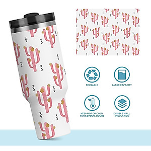 Yasala Car Tumbler with Handle Pinks Wild Cactus Travel Mug Coffee Cup Insulated Beverage Container Mega Cup for Hot Cold Drinking Thermos Water Bottle Cupholder Friendly 40 oz