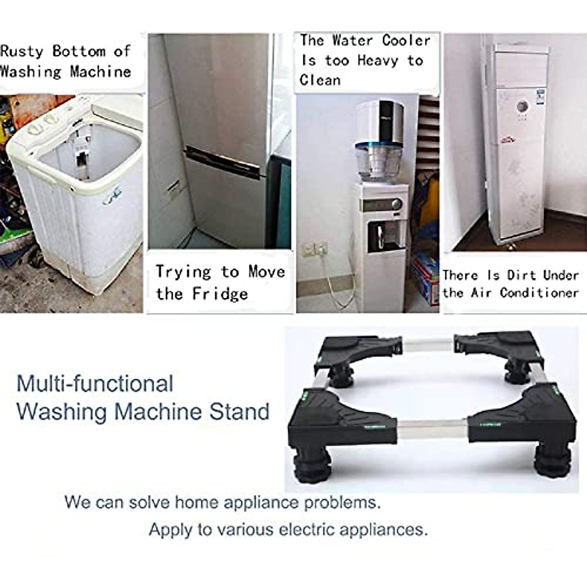 QQUN Adjustable Mini Fridge Stand- Dryer Dorm Refrigerator Washing Machine Base- Washer Pedestal- Strong Feet for Machine- (Black)