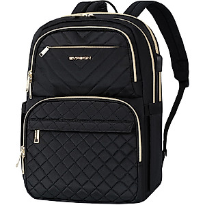 EMPSIGN 15.6 Inch Laptop Backpack Laptop Bag for Women Men, Business Work School Travel Backpack with USB Charging Port, Waterproof Backpack Purse for Women College Computer Book Bag, Black