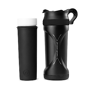 Roamwild Cerami Cup 12oz / 354ml – With Unique Ceramic Fresh Tasting Inner Tumbler - Quadruple Thermal Insulation Technology Stainless Steel Travel Mug, BPA-Free, Dishwasher Safe (Black & Black)