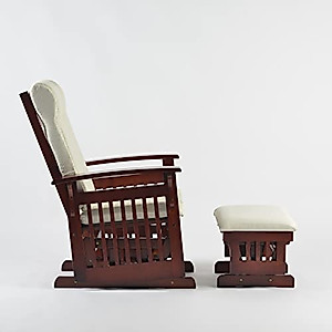Wlvos Anti-Pinching Glider Chair for Nursery, Wood Glider Rocker with Ottoman Set, Nursery Rocking Chair for Living Rooms, Bedrooms Nursing (Cherry)