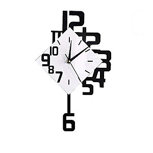 The Geeky Days Large Numbers Pendulum Clock Black and White Modern Design Irregular Numerals Decorative Fashion Silent Quartz Wall Watch with Swinging Number