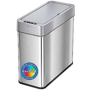 iTouchless 4 Gallon Slim Sensor Trash Can (Lid Opens Left) with AbsorbX Odor Control, 15 Liter Slim Stainless Steel Automatic Wastebasket, Space-Saving Bin for Bathroom, Kitchen, Office, Hotel
