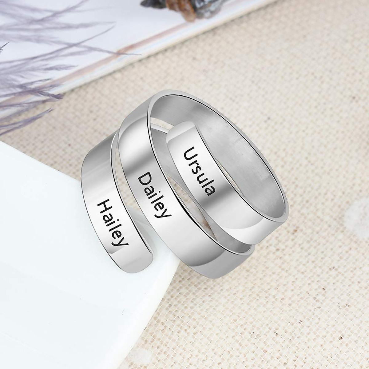 Personalized Ring for 3 Best Friend Engraved Name Wrap Ring for BFF Women Anniversary Promise Rings Jewelry