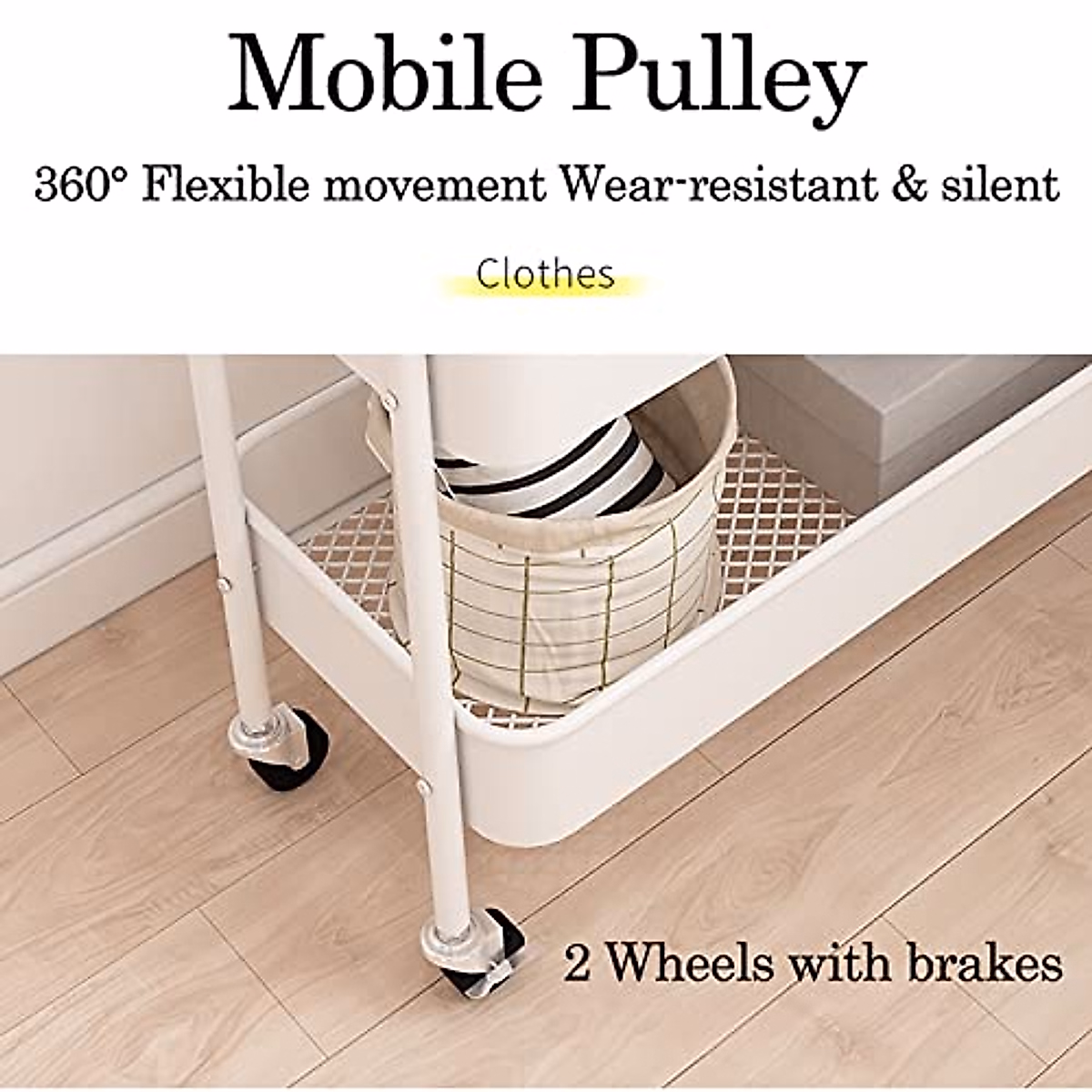 ZBYL Clothing Rolling Wardrobe Garment Rack with Wheels, Metal Clothes Closet Rack with Bottom Shelf, Portable Organizer Standard Rod with Hooks for Hanging Clothes, 68×160cm