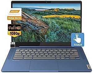 Lenovo 2023 Newest 14" FHD Touchscreen Slim 3 Chromebook Laptop Business Student, 8-Core MediaTek Kompanio 520 Processor, 4GB RAM, 64GB eMMC, WiFi 6,Webcam, 13+ Hours Battery, Chrome OS+MarxsolCables