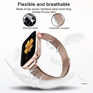 Compatible with Apple Watch Band 38mm 40mm 41mm 42mm 44mm 45mm 49mm, Stainless Steel Slim & Thin Milanese Magnetic Clasp Strap Women and Men Replacement Band for iWatch Series SE 9 8 7 6 5 4 3 2 1