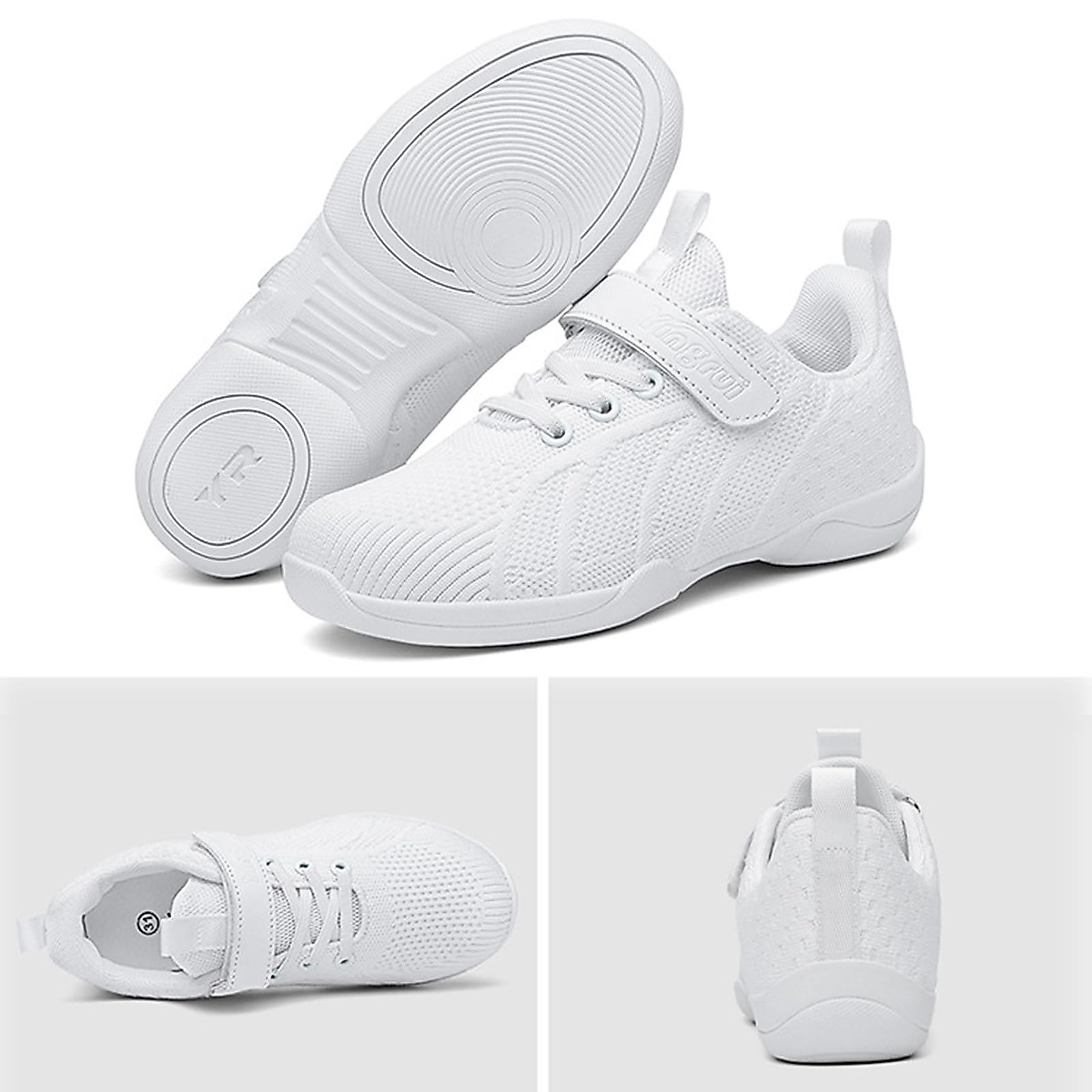 VINIGIAGIA Youth Girls Boys White Cheerleading Shoes Athletic Training Tennis Breathable Competition Mesh Hook&Loop Cheer Sneakers Size 12.5