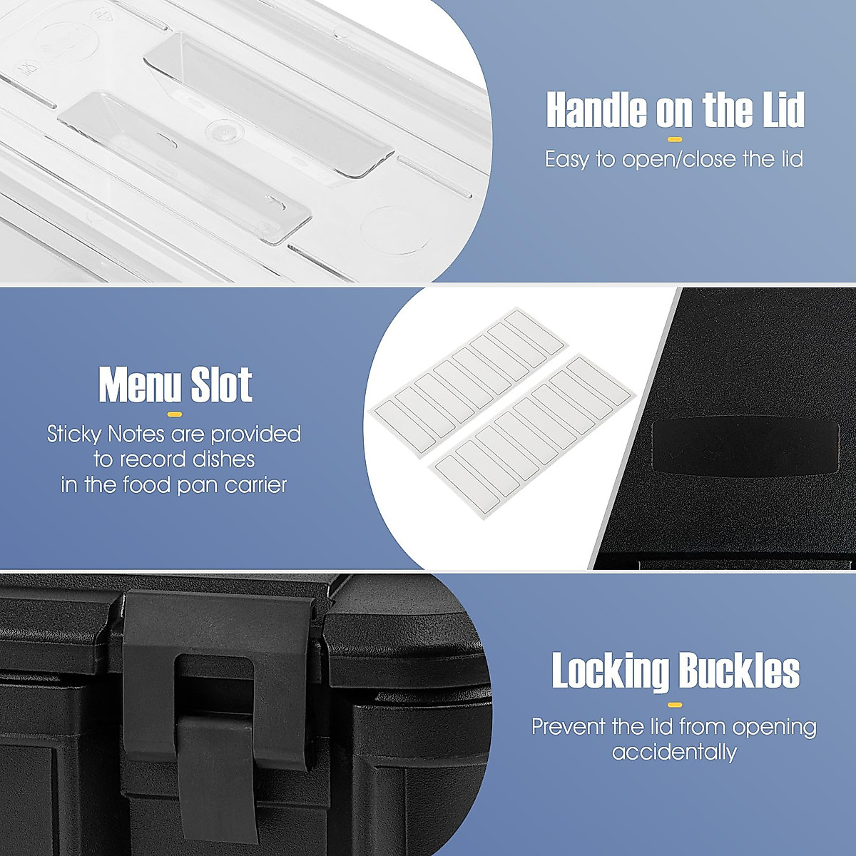 COSTWAY Insulated Food Pan Carrier, 31 Qt Catering Hot Box w/ 3 Food-grade Pans, Side Handles, Locking Buckles, Commercial Stackable Food Warmer for Family Gathering Buffets Canteen Restaurant (1)