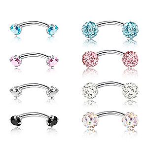 ORAZIO 8Pcs 16G Stainless Steel Eyebrow Ear Navel Belly Lip Ring Body Piercing Jewelry 6-12mm (8Pcs, 6mm)