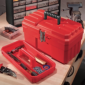 Akro-Mils 09514 ProBox 14-Inch Plastic Toolbox for Tools, Hobby or Craft Storage Toolbox with Removable Tray, 14-Inch x 8-Inch x 8-Inch, Red
