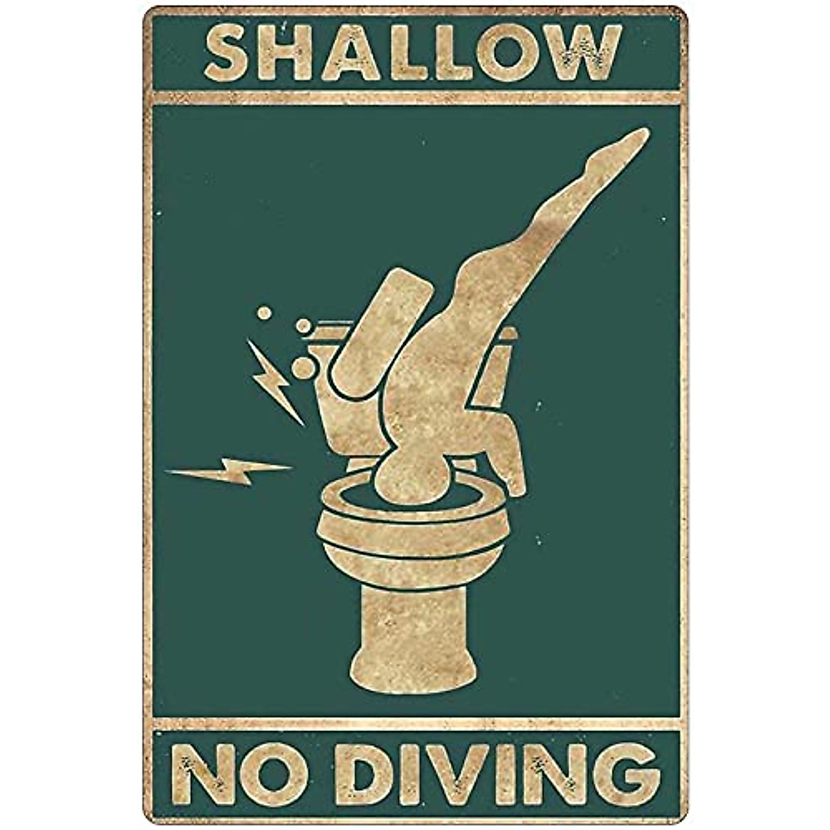 Funny Metal Tin Sign Shallow No Diving Printing Poster Entertainment Bar Bathroom Toilet Home Art Wall Decoration 8inch X 12inch