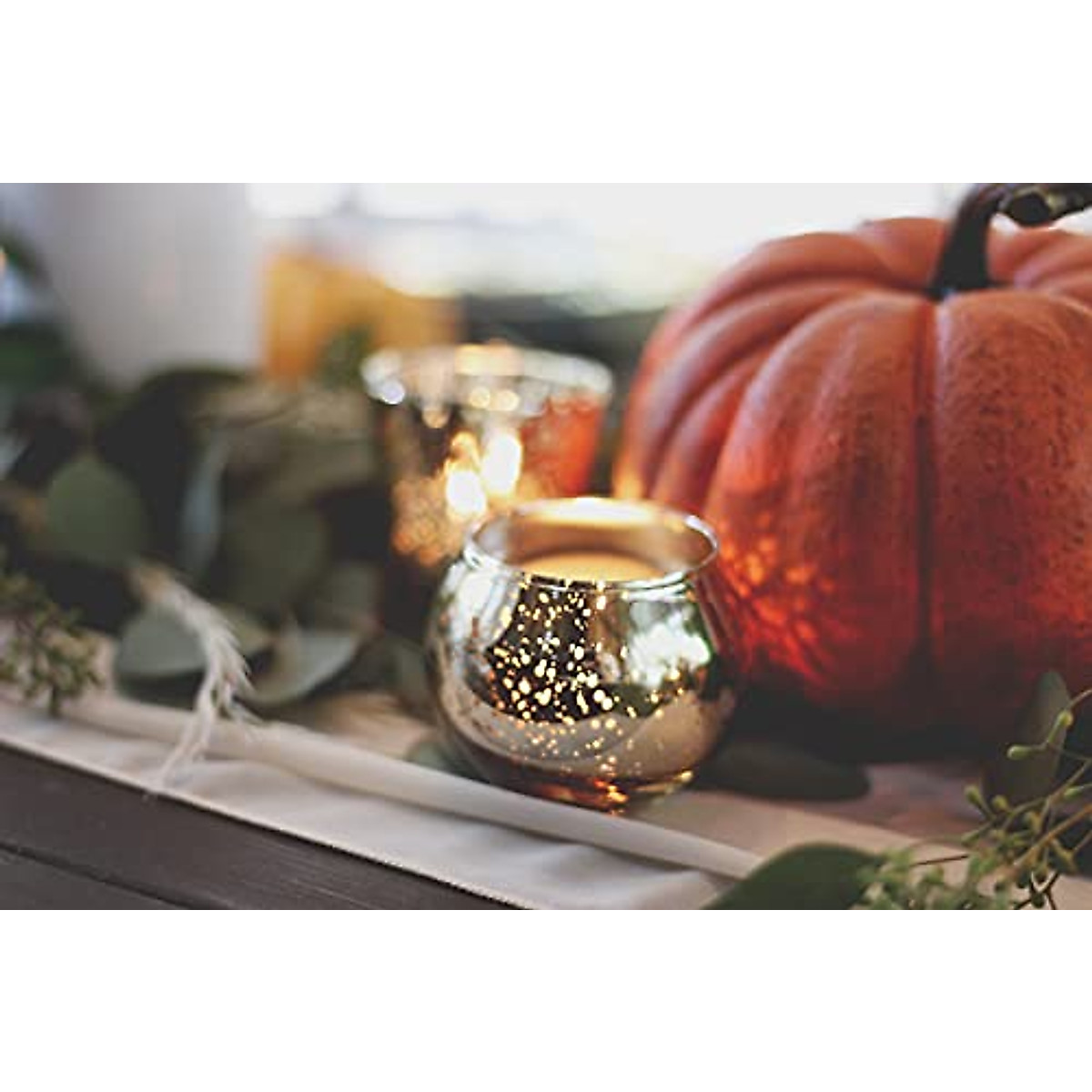 Just Artifacts 2-Inch Round Speckled Mercury Glass Votive Candle Holders (Gold, Set of 12)