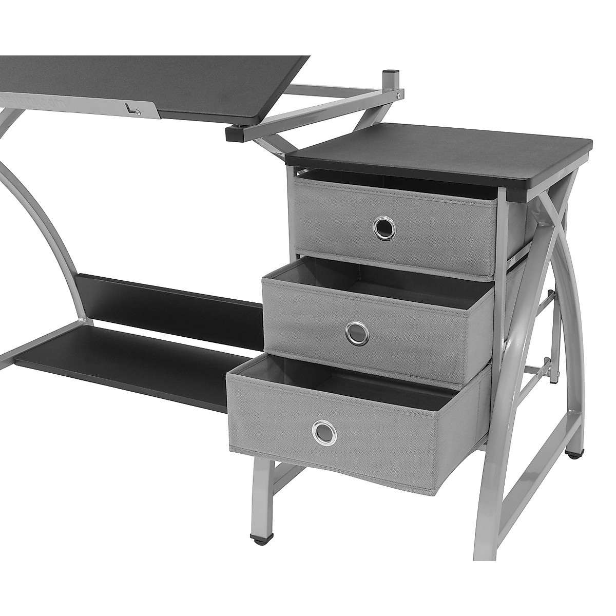 SD STUDIO DESIGNS 2 14 Piece Comet Center Plus, Craft Table and Matching Stool Set with Storage and Adjustable Top, 50x23.75x29.5 inches, Silver/Black