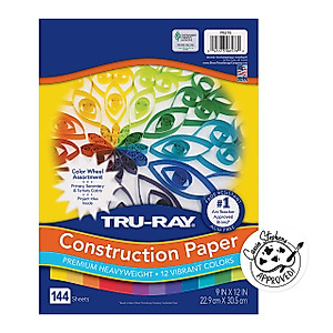 Tru-Ray Construction Paper Bundle - Color Wheel Assortment (144 Sheets) + Black Construction Paper (50 Sheets)
