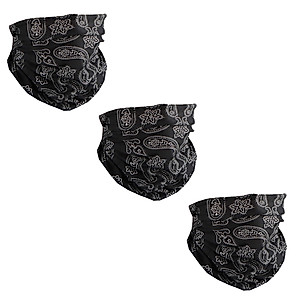 Motique Accessories Set of 3 Paisley Bandana Neck Gaiter Tube Headwear Motorcycle Face Scarf (Black Paisley Flowers)
