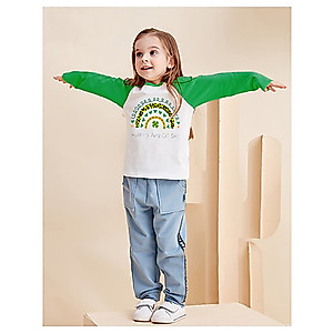 St Patricks Day Shirt for Toddler Boy Girl Green Clover Shamrock Leopard Print Raglen Long Sleeve Outfits Tops 100% Cotton Kids Clothes Tshirt 5T