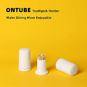 ONTUBE Ceramic Toothpick Holder with Lid,Toothpick Dispenser for Home, Easy To Clean-Set of 2, White