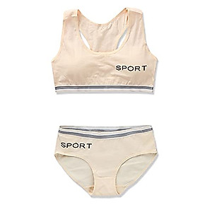 EUBUY Soft Cotton Elastic Breathable Training Bra and Underwear Set for Teen Girls 8-18 Years Old
