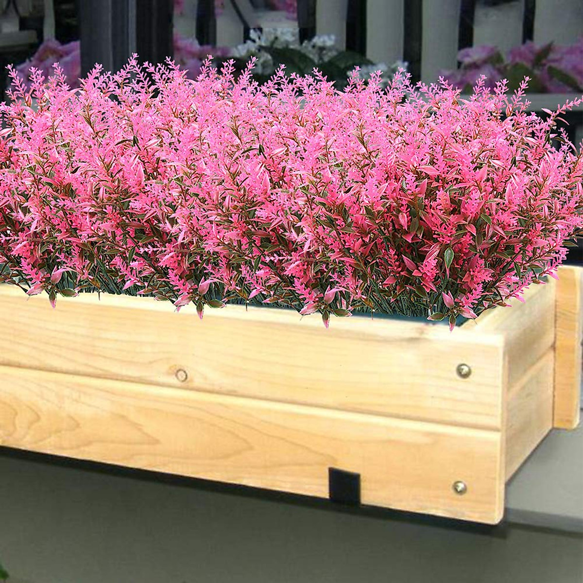 KLEMOO Artificial Lavender Flowers Plants 8 Pieces, Lifelike UV Resistant Fake Shrubs Greenery Bushes Bouquet to Brighten up Your Home Kitchen Garden Indoor Outdoor Decor(Pink)