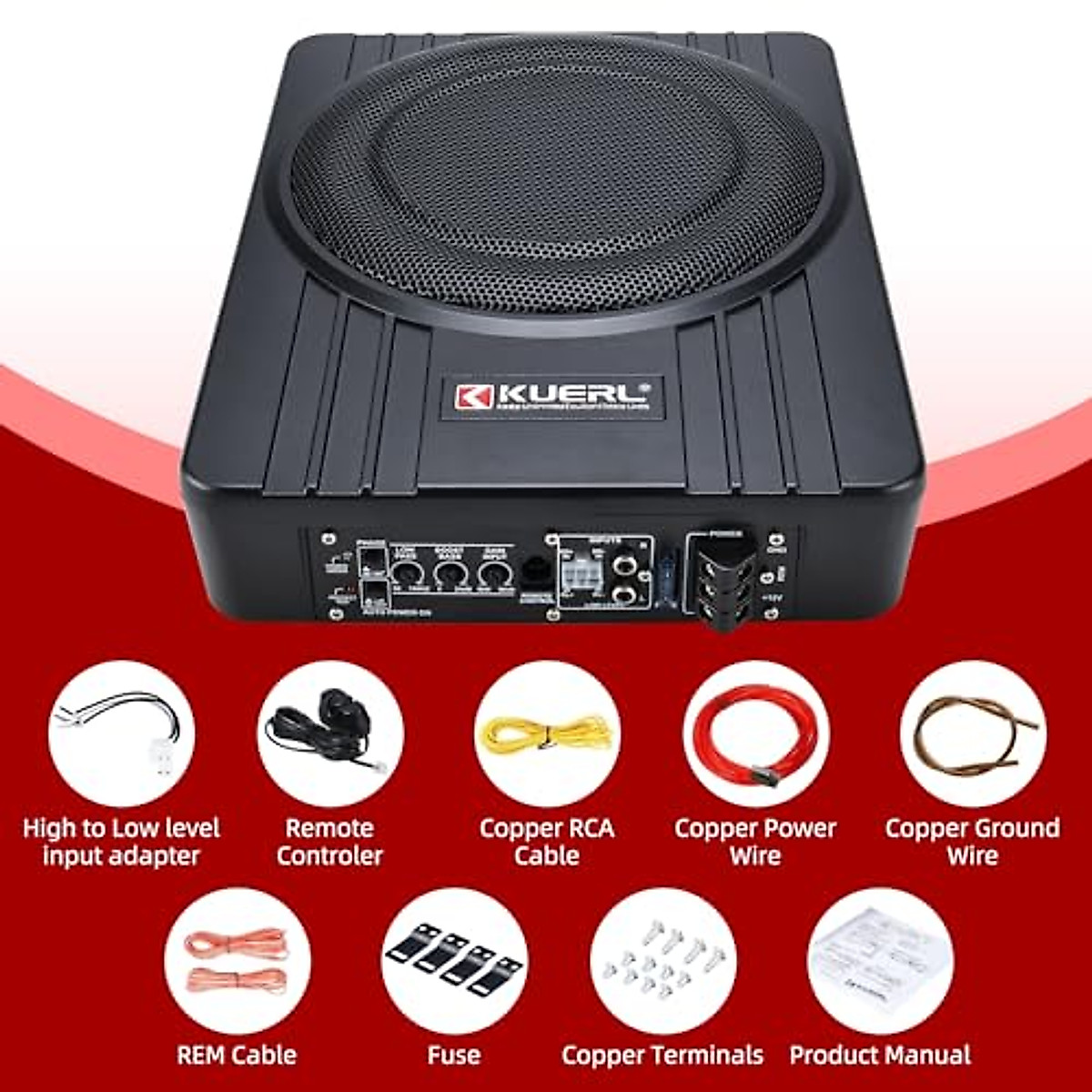YaCCC 10 Inch 800W Car Under-Seat Sub Woofer Active Powered Amplifier Bass Enclosed,Under Seat Subwoofer and Amp Package