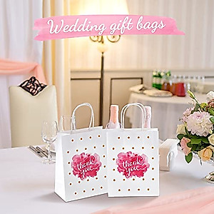 80 Pcs Thank You Gift Bags with Handles Pink Paper Bags for Small Business 8 x 4 x 10 Inch Small Paper Bags with Handles Retail Bags Thank You Bags for Boutique, Business, Wedding Favors, Gifts