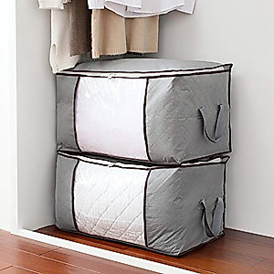 Fitwayhi Clothes Storage Bags Organizers with Window, Large Capacity for Blankets, Closets, Bedrooms (Set of 3, Gray)