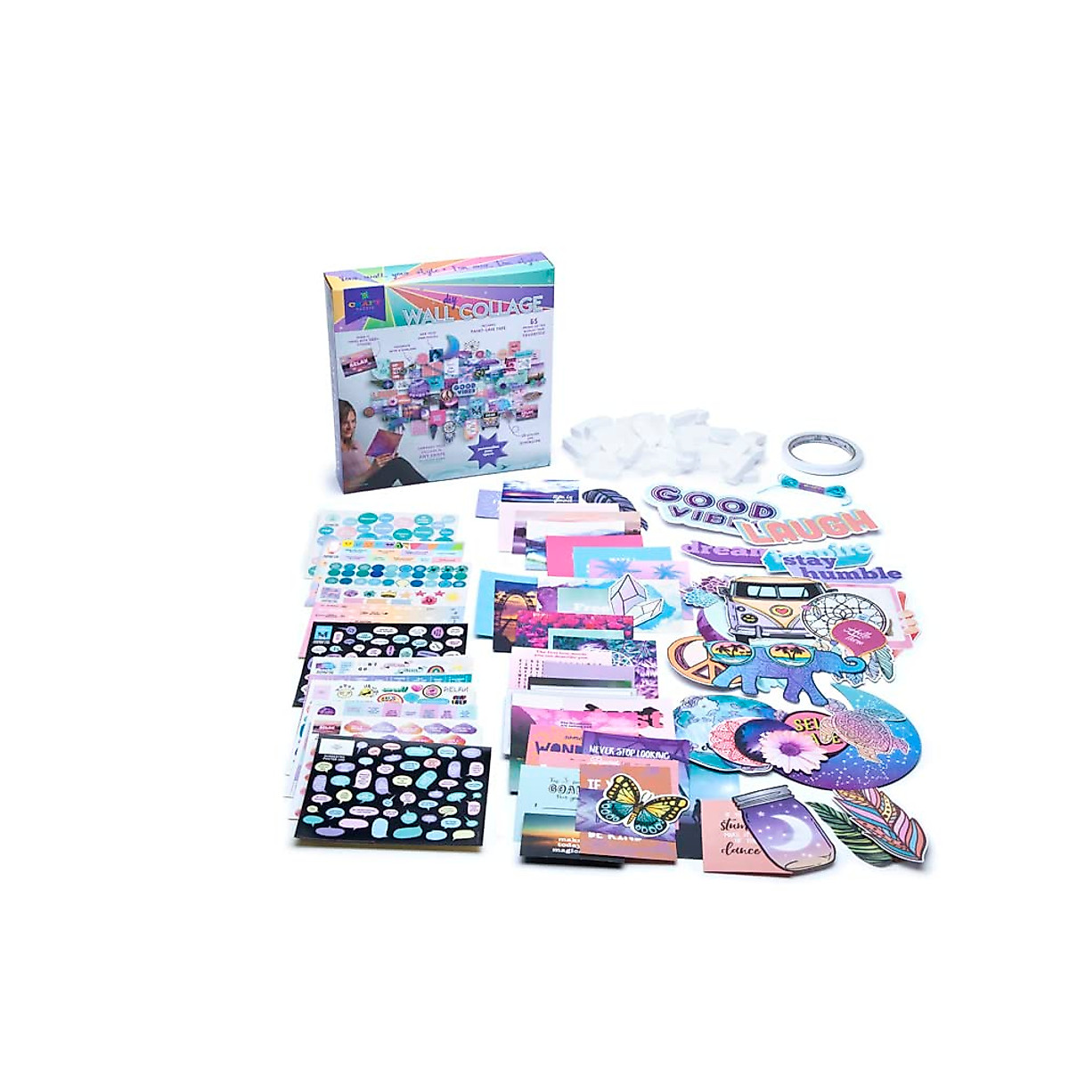 Craft-tastic Customizable Wall Collage – DIY Arts & Crafts Kit – Personalize Your Wall, Mirror, Window, or Door with 200 Prints, Inspirational Quotes, Stickers, and More