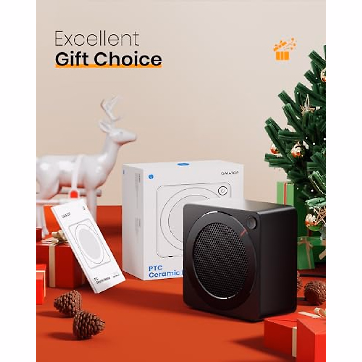 GAIATOP Space Heater, 500W Energy Efficient for Indoor Use, PTC Ceramic Fast Heating Electric Desk Heater, Overheating & 45°Tip-Over Protection Portable Mini Heater for Office Home Black