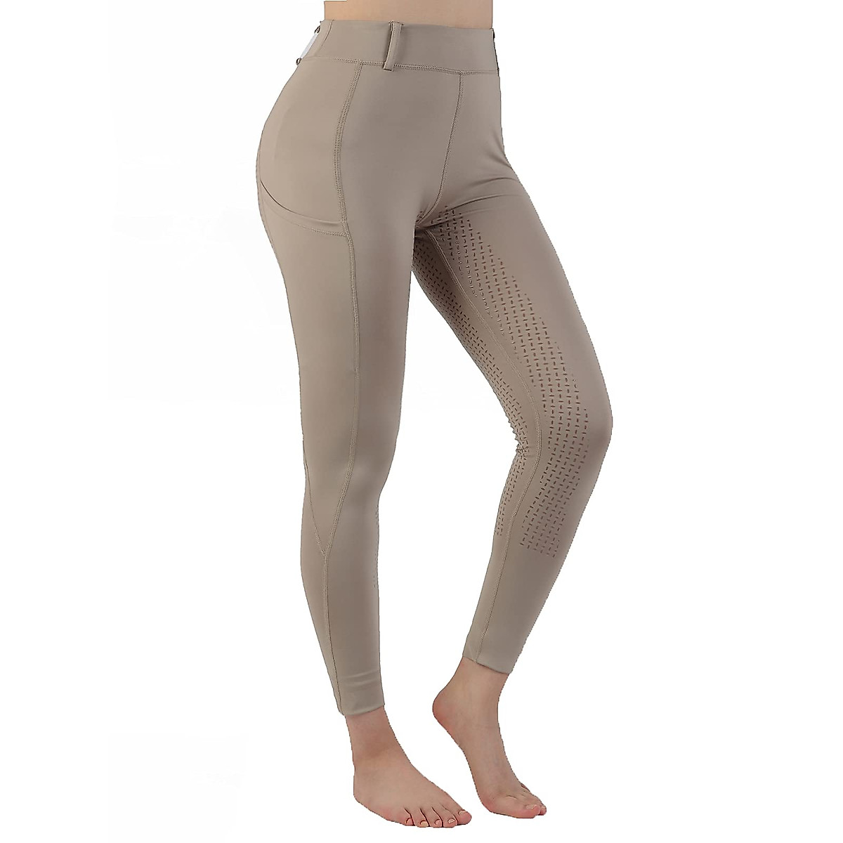 Women Equestrian Breeches Riding Tights Pockets,Women Training Breeches Pants with Silicone （Khaki,3XL）