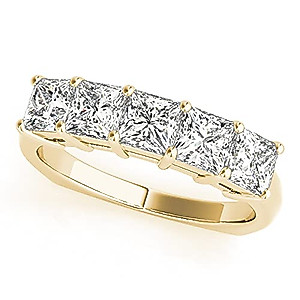 1 Carat 14K Yellow Gold Round 7-Stone Diamond Wedding Anniversary Stackable Ring Band Luxury Collection (D-E Color VS1-VS2 Clarity)