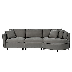 JURMALYN 111.4" Modern Sectional Sofa Couch for Living Room L-Shape Sofa Couch with Curved Seat, Upholstered 3-Seat Sofa Couch Fabric Couch Set for Apartment Office Grey