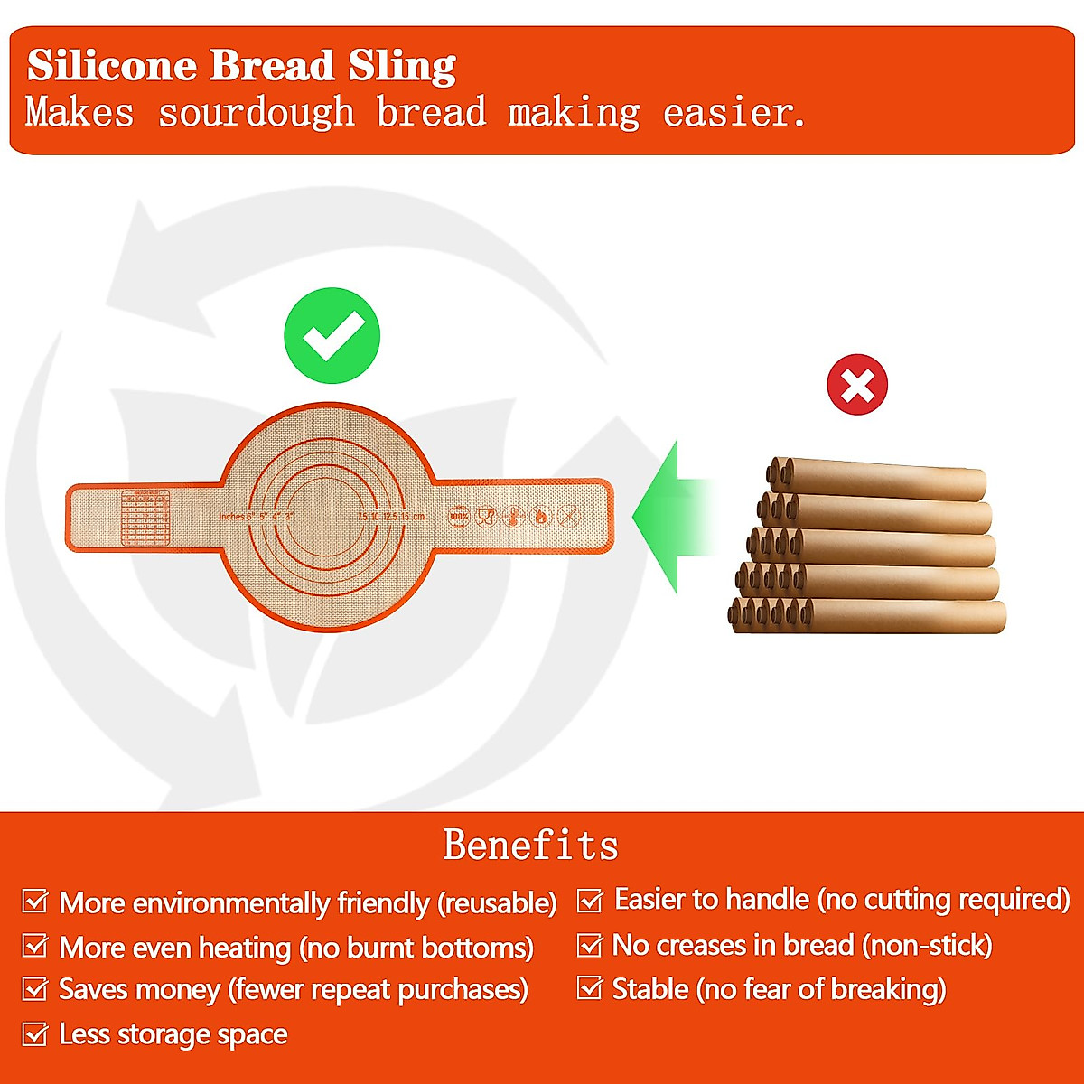 UBeesize Thickened Silicone Bread Sling, Reusable Sourdough Bread Baking Mat For Dutch Oven 2-8 Qrt, Non-Stick, Easy To Clean, With Extra Long Handles Bread Baking Sheet Liner