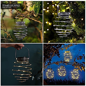 Creative Iron Art Lanterns, 4 Pack Solar Spiral Lights,LED Hanging Decorative Lamp for Outdoor, With Hanging Design For Garden, Patio, Porch Garden Home Decoration Light