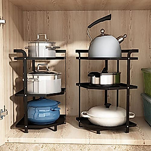 FIZZOQI 2/3-Tier Kitchen Spice Black Storage Rack Counter Top Organizer Shelf Corner Shelf Cabinet Storage Rack,Storage Triangle for Miscellaneous Items