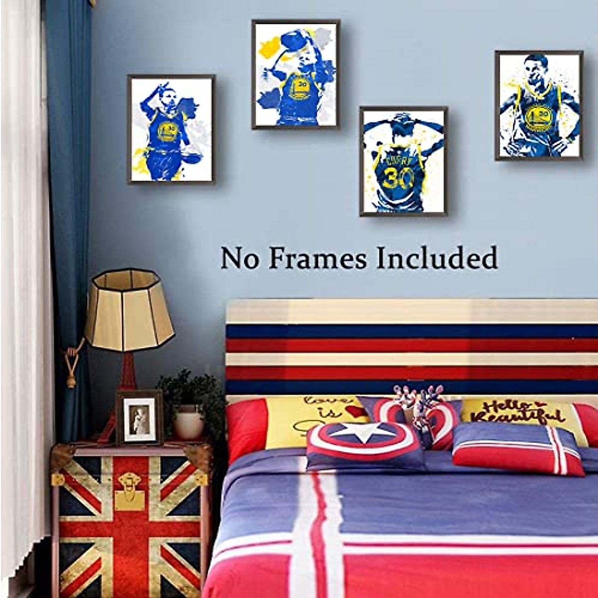 Stephen Curry Poster Stephen Curry 8" x10" Set of 4 Art Print Poster,Stephen Curry Superstar Basketball Star Watercolor Wall Art Print,Golden State Warriors Wall Art- Great Gift For Basketball Fans Kids and Adults,No Frame.