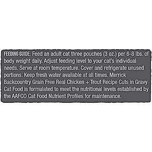 Merrick Backcountry Grain Free Gluten Free Premium Wet Cat Food, Chicken and Trout Recipe Cuts With Gravy - (Pack of 24) 3 oz. Pouches