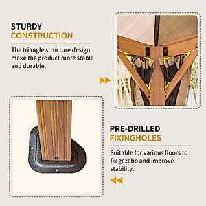 Domi 10' X 12' Hardtop Gazebo, Permanent Outdoor Gazebo with Polycarbonate Double Roof, Aluminum Gazebo Pavilion with Curtain and Net for Garden, Patio, Lawns, Deck, Backyard, Wood Looking