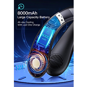 LIOURY Neck Air Conditioner Portable, Front & Back Up-down Airflow Portable Neck Fan, 360° Full-body Cooling Neck Fan, 8000 mAh Rechargeable Neck Fan Air Conditioner with Large Cooling Plate (Black0)