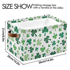 Green Clover Shamrock Lucky Storage Basket Fabric Laundry Baskets Happy St. Patrick's Day Accessories Storage Boxes Organizer Bag for Cloth Toy Book Storage Cubes Shelf Closet Bins 16×12×8 Inches