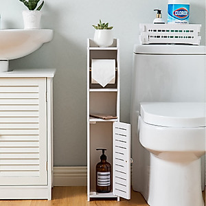 AOJEZOR Toilet Paper Holder Stand: Small Bathroom Storage Cabinet Fit for Small TP Roll - White