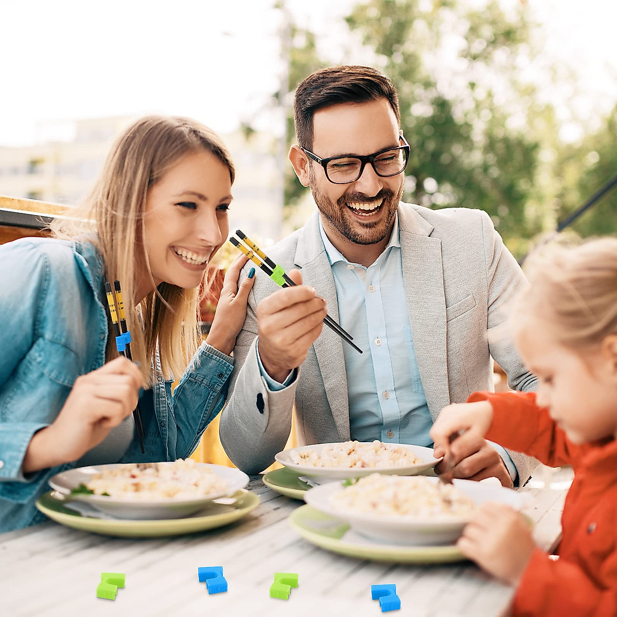 10 Pieces Reusable Chopstick Helpers Non Slippery Training Chopsticks Plastic Replaceable Practice Chopstick for Adults Kids Beginner Right or Left Handed Trainers(Blue, Green)