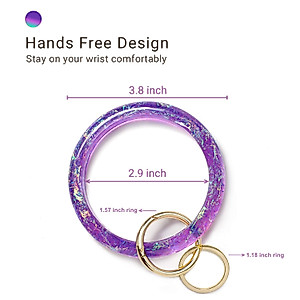 Mymazn Bangle Key Ring Bracelet for Women Wristlet Keychain Bracelets Holographic Circle Keyring for Wrist, Gift for Women Girls