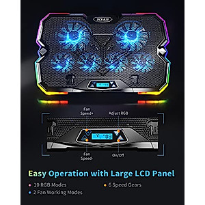 KeiBn Upgrade Laptop Cooling Pad A13,RGB Lights Laptop Cooler 6 Fans for up to 15.6 Inch Laptops,10 Modes Light, 7 Height Stands, 2 USB Ports - Blue