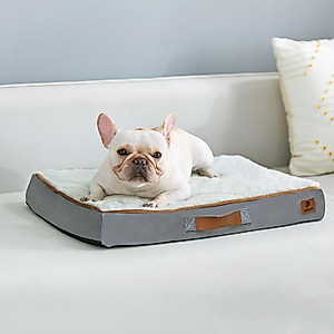 Flat Orthopedic Dog Bed-Memory Foam Dog Bed for Small Dogs, Dog Bed for Crate with Waterproof Replacement Washable Cover, Soft Comfortable Fluffy Faux Rabbit Fur, Durable, Non-Slip, Egg Crate Foam