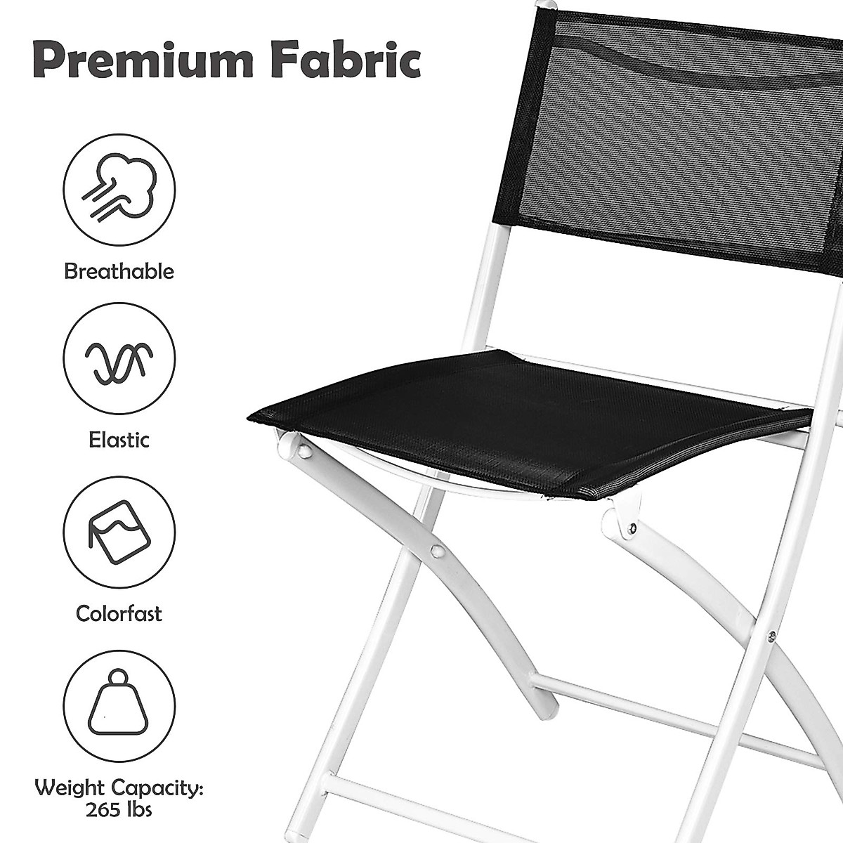 Tangkula 3 Pieces Folding Patio Bistro Set, No Assembly Required, Outdoor Folding Chairs & Table Set with Tempered Glass Tabletop, Outdoor Furniture Set for Garden, Poolside & Backyard (Black)