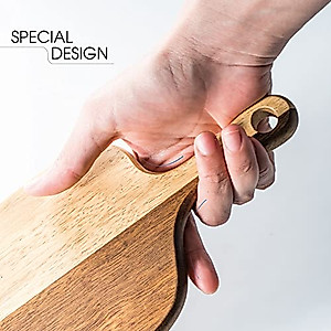 BILL.F Acacia Wood Cutting Board with Handle Small Size Long Wooden Charcuterie Board Paddle Cheese Board Serving Boards for Kitchen Meat, Pizza,Cheese, Bread, Vegetables &Fruits 16'' x 4.7'' x 0.6''