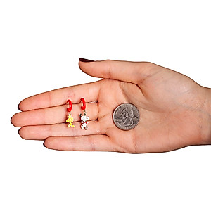 Peanuts Womens Flash Plated Sterling Silver and Enamel Woodstock and Snoopy Earrings - Small Hoop Dangle Earrings with Woodstock and Snoopy Charm - Officially Licensed