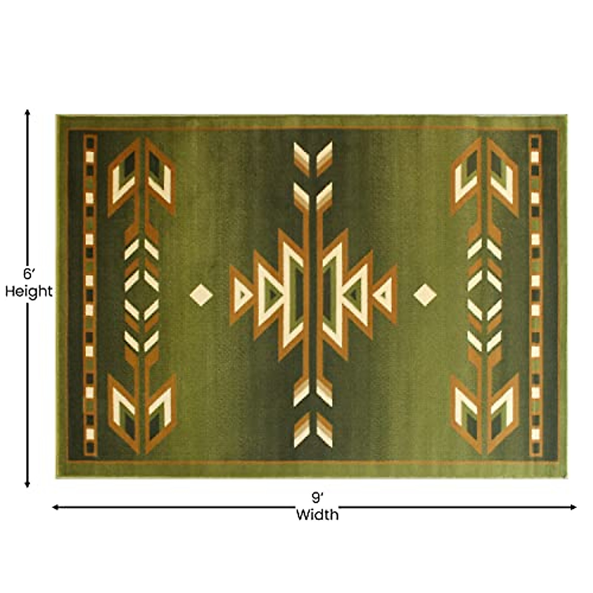 Flash Furniture Lodi Collection Southwestern Area Rug - Low Pile Green Olefin Rug - 6' x 9' Area Rug - Jute Backing - Hallway, Entryway, Bedroom, Living Room